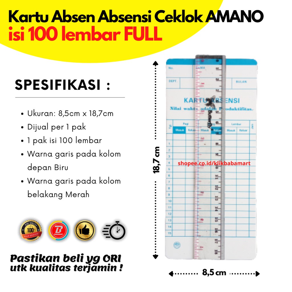 Jual Kartu Absen Absensi Ceklok AMANO isi 100 lembar Full | Shopee ...