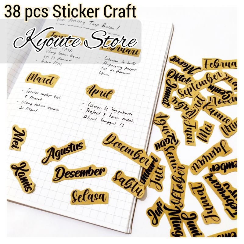Jual 38 pcs Sticker Lettering Days Months Craft Paper Scrapbook DIY ...