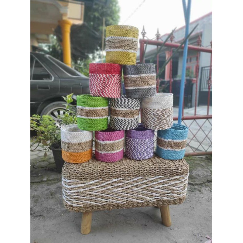 Jual pot mini loly anyam set 3 in 1 / pot anyam set 3 / pot seagrass ...