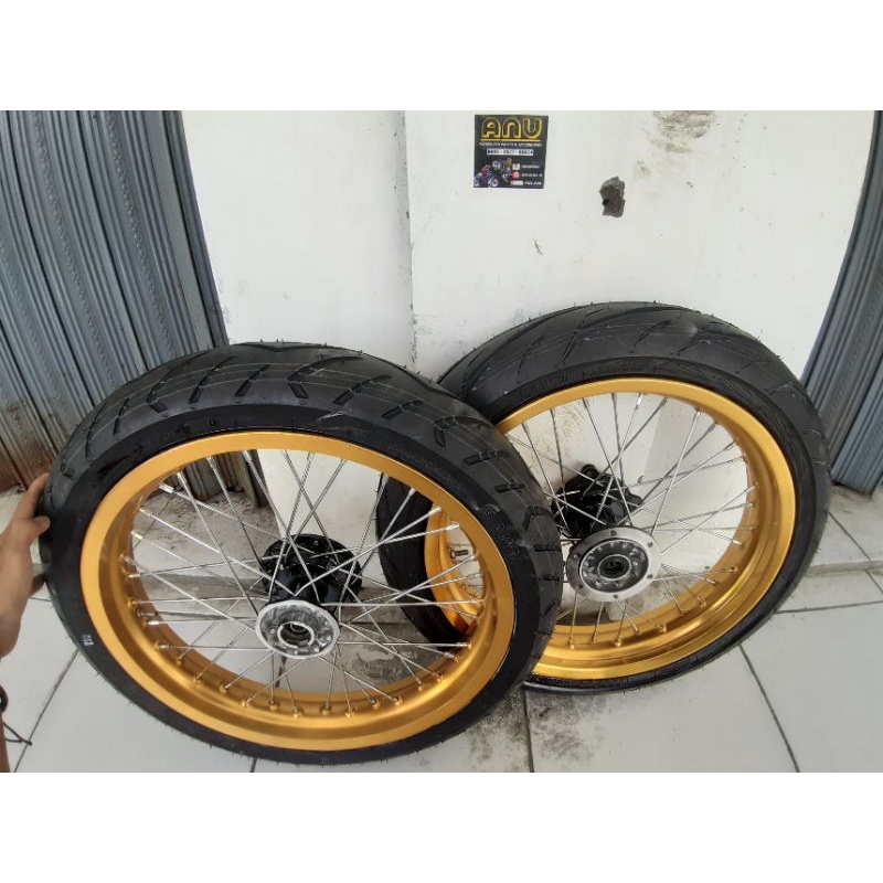 Jual Velg wheelset ban set KLX / DT supermoto merah gold biru hitam 250 ...