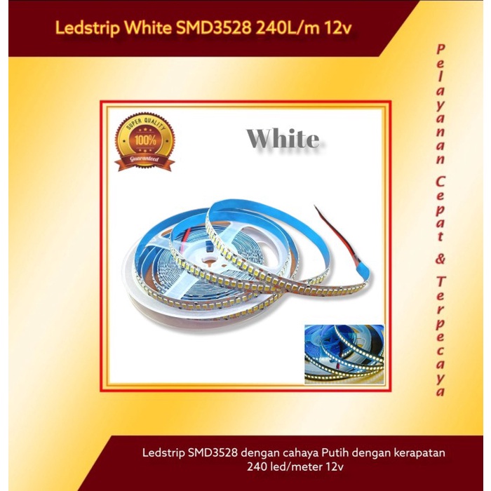 Jual Ledstrip SMD3528 240 led per meter warna Putih 12v 10mm PCB ...