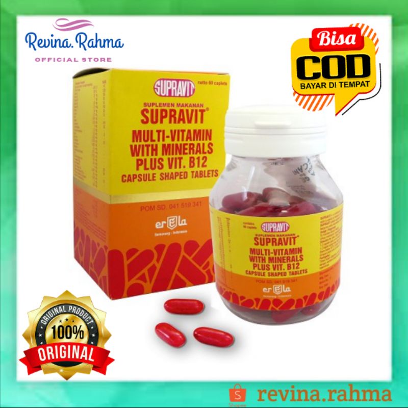 Jual Supravit Multivitamin & Minerals plus B12 isi 60 capsul Vitamin lengkap dg B-complex 100% ...