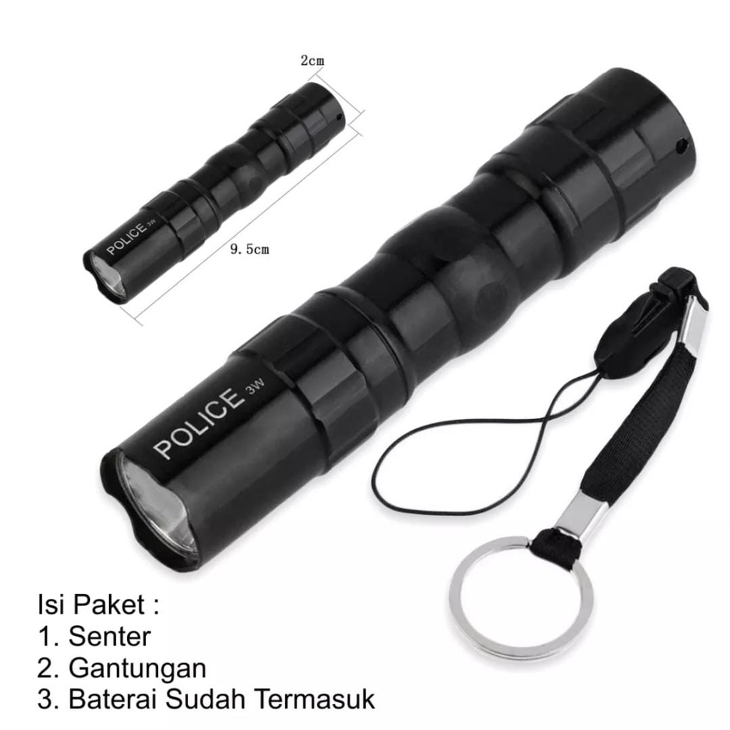 Jual Senter Mini 3W Flashlight Senter Polisi Lucky GRATIS BATERAI AA ...