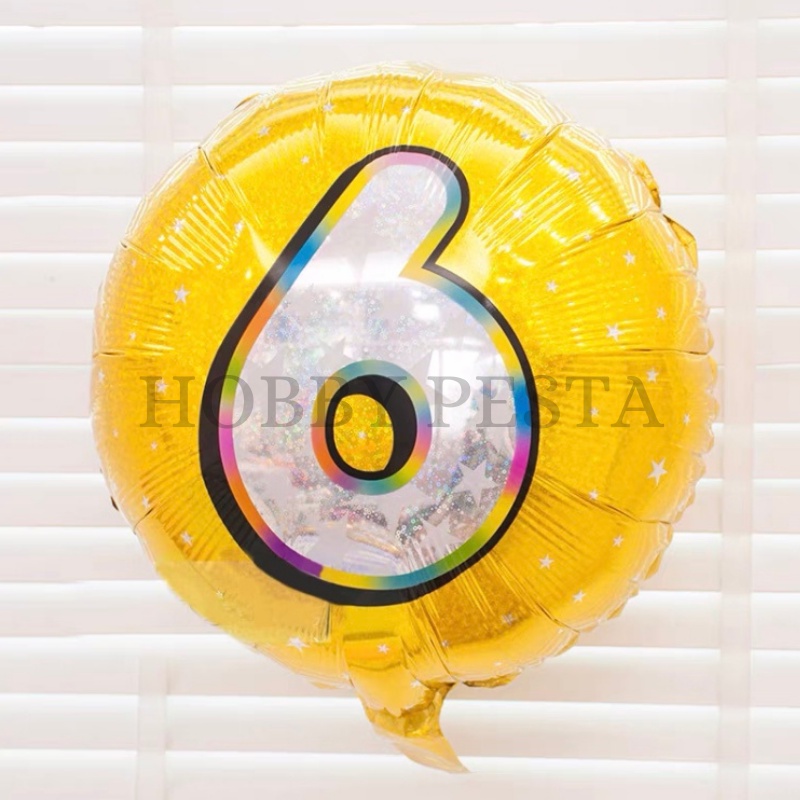 Jual BALON BULAT HOLOGRAM GOLD MOTIF ANGKA 40CM / BALON ANGKA / BALON ...