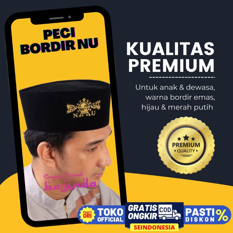 Jual Peci Hitam Logo NU Bordir Emas Hijau Merah Putih | Shopee Indonesia