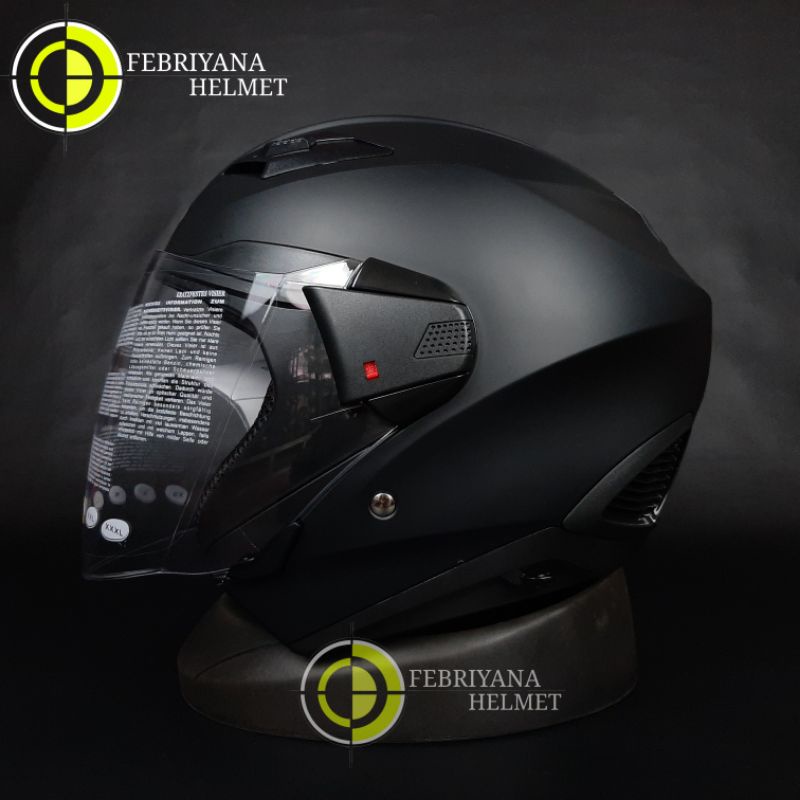 Jual HELM ZEUS 611 SOLID MATT BLACK HALF FACE DOUBLE VISOR ZS611 ...