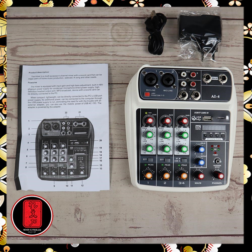 Jual Muslady Professional Compact Mixing Console Mixer 4 Channel Phantom Power 48V - AI-4 ...