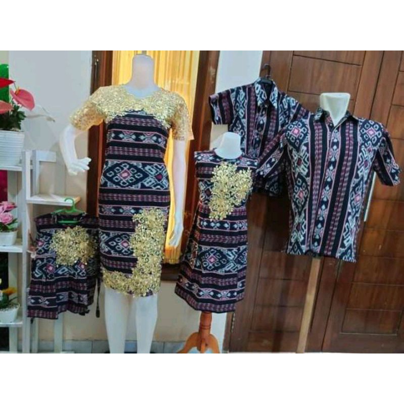 Jual couple etnik dress etnik motif mawar kombi brokat dan kemeja motif ...