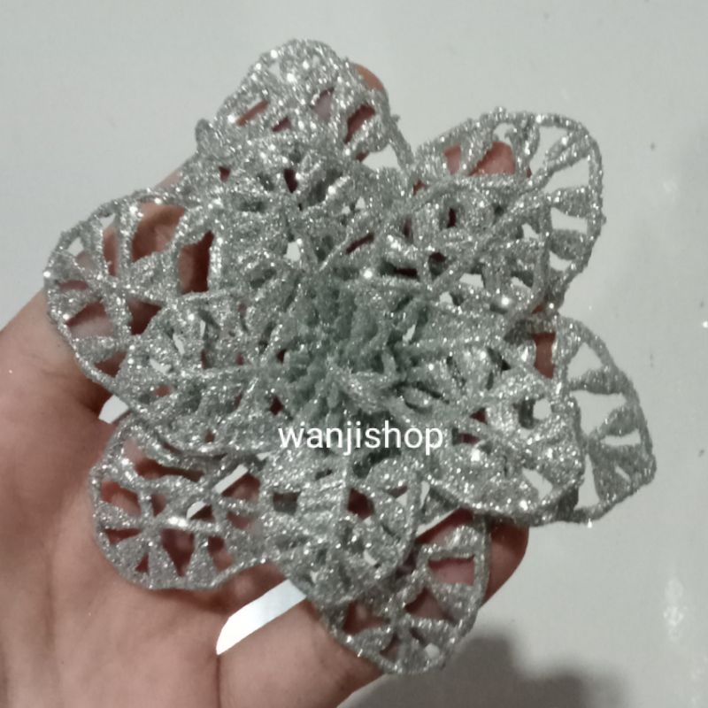 Jual BUNGA GLITTER MOTIF artificial 10 CM hiasan pohon natal dekorasi ...