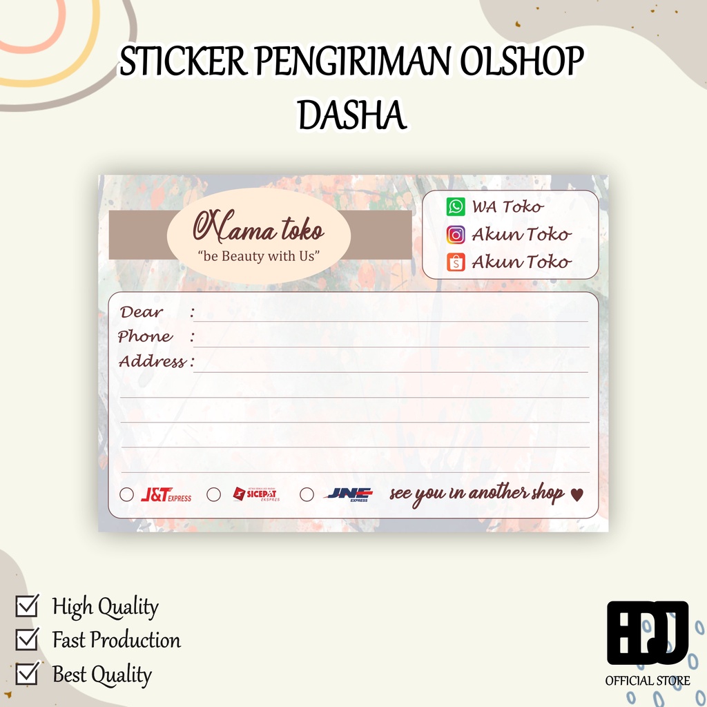 Jual Dasha / sticker pengiriman olshop custom / label pengiriman olshop ...