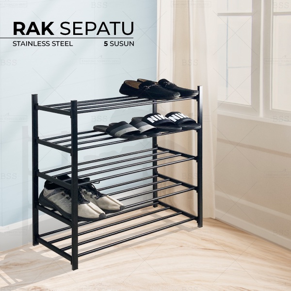 Jual Rak Sepatu Sandal 5 Susun Stainless Steel Hitam | Shopee Indonesia
