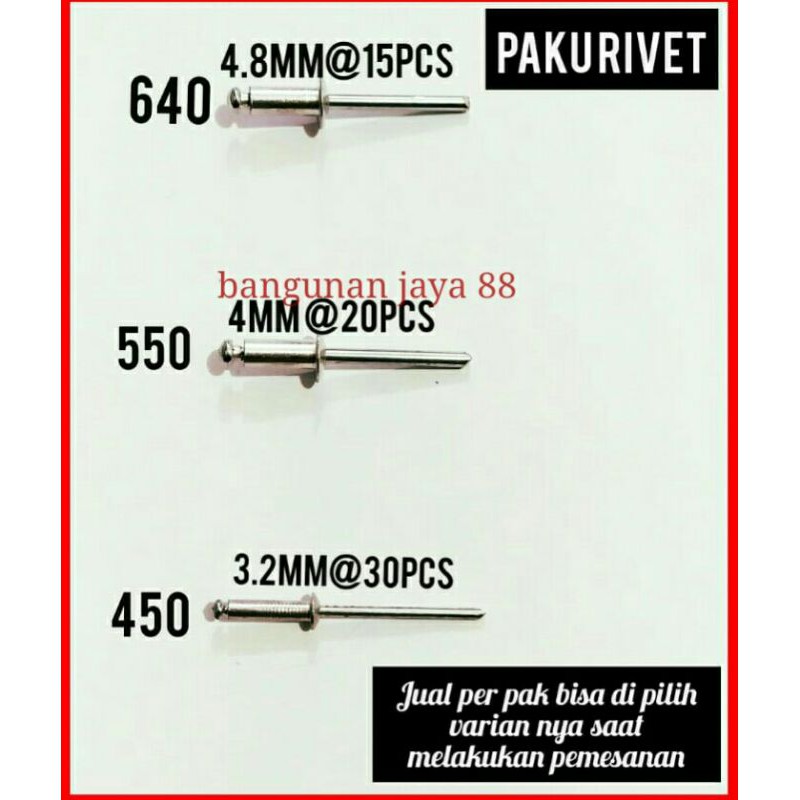 Jual PAKU RIVET TERSEDIA 3 UK SILAKAN CEK SI VARIAN | Shopee Indonesia