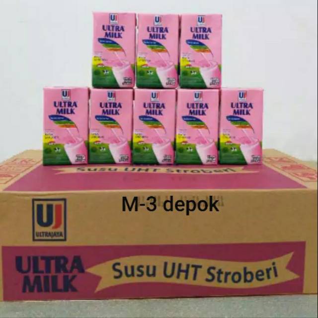 Jual Susu Ultra Milk rasa strawberry ukuran 125 mili isi per karton 40 ...