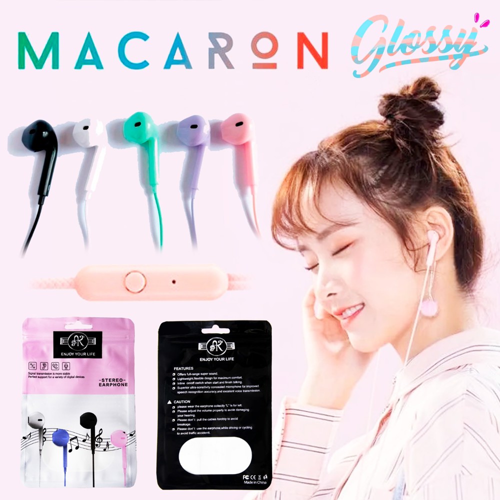 Jual AK GLOSSY HEADSET / Handsfree Earphone Macaron Hi Fi Stereo Bass ...