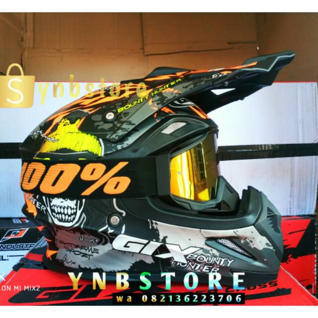 Jual helm GIX moto Cross trail ktm klx crf Hunter tengkorak black doff ...