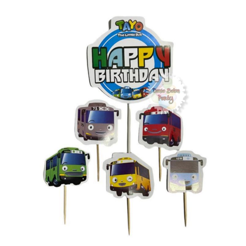 Jual Cake Topper Happy Birthday / Cake Topper Tayo / Hiasan Kue BUS ...