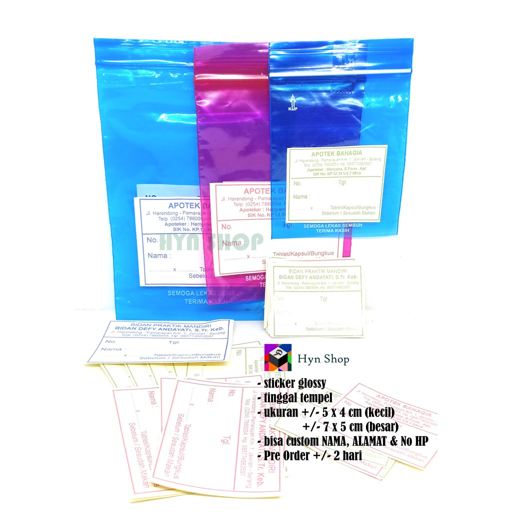 Jual STICKER/ETIKET PLASTIK KLIP OBAT ISI 100 PCS PREMIUM TAHAN AIR ...