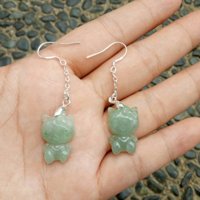 Jual Anting Giok jadeite Jade Hello kitty + sertifikat | Shopee Indonesia