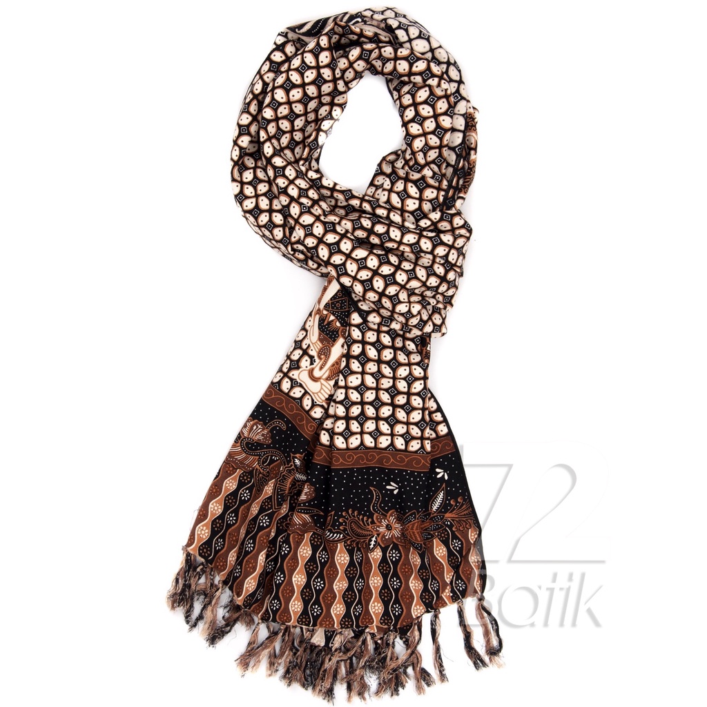 Jual SYAL BATIK SCARFT Premium Motif Wayang Warna Hitam Putih Cream ...