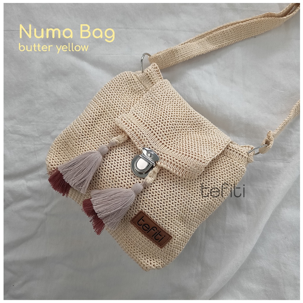 Jual Tas Rajut Selempang NUMA Knit Bag Tali Serut Bag Lock Sling Bag ...