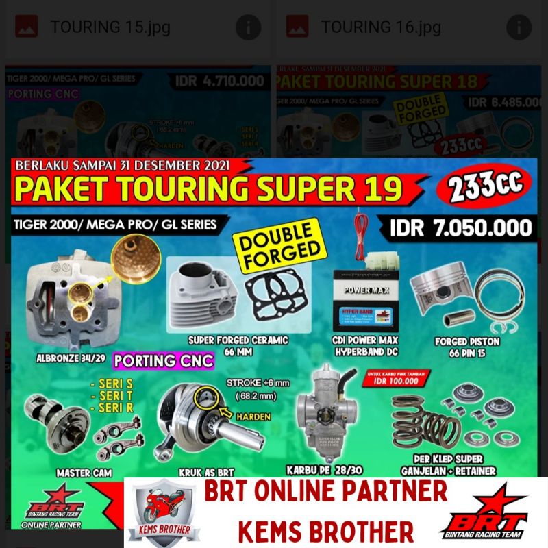 Jual PAKET BRT TIGER MEGAPRO TOURING SUPER 19 BOREUP 233CC | Shopee ...
