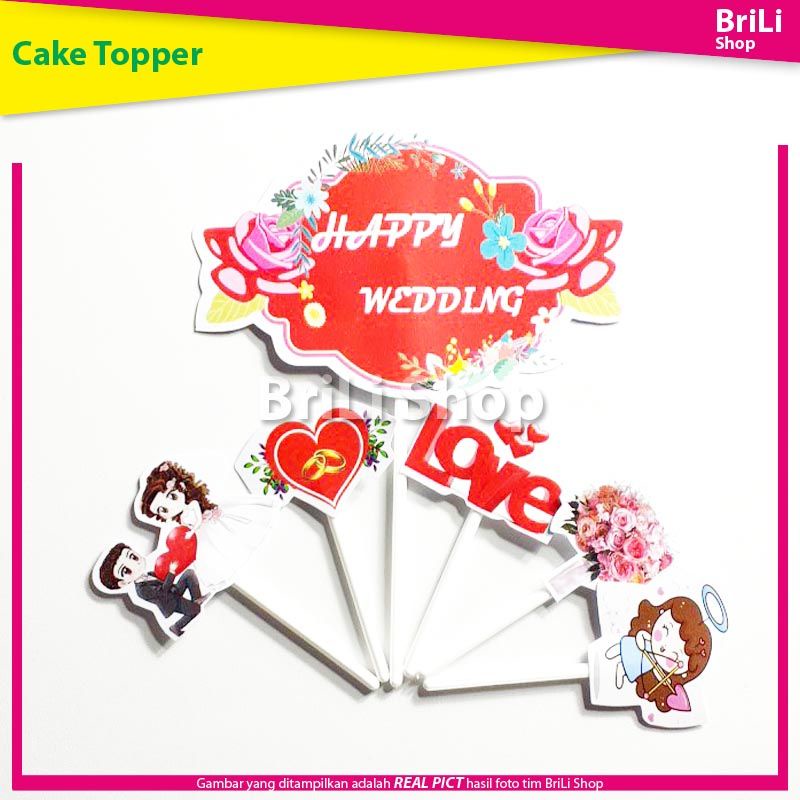 Jual Cake Topper HAPPY WEDDING Hiasan Kue Pernikahan | Shopee Indonesia