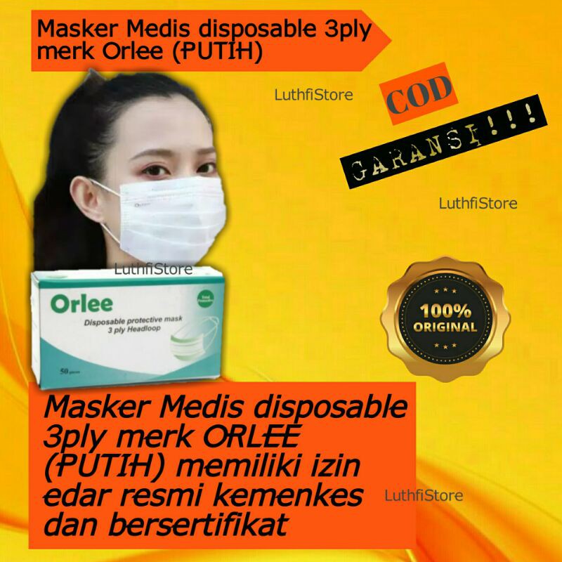 Jual Masker 3 ply 3ply earloop merk orlee original masker medis ...