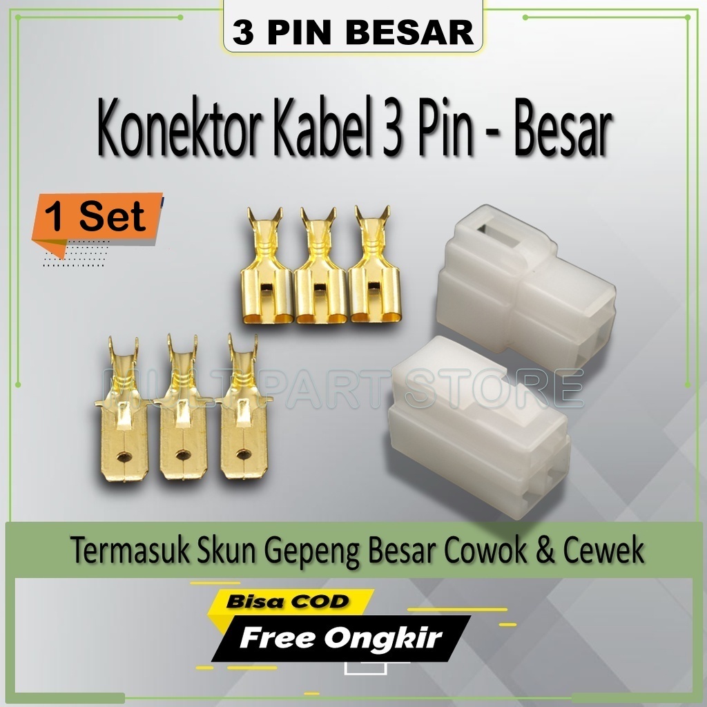 Jual SOKET SOCKET KABEL KONEKTOR MOTOR 3 PIN BESAR - 1 SET + SKUN KABEL ...