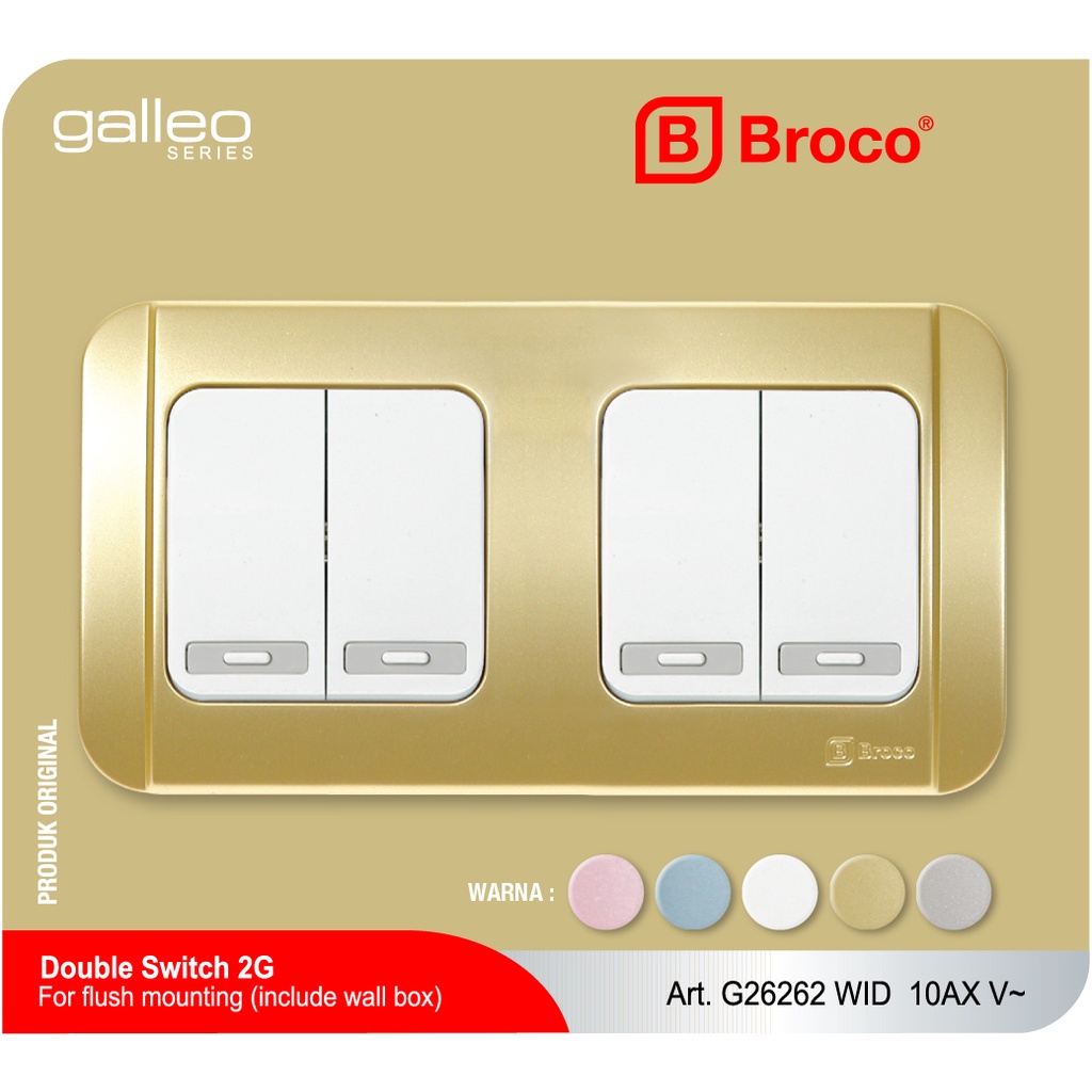 Jual Broco Electrical Galleo G26262 (B) Saklar Seri 2 Gang WID | Shopee ...