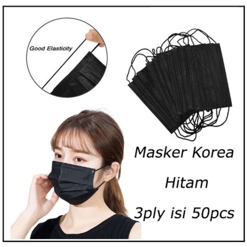 Jual Masker Korea Hitam 3 Ply Isi 50 pcs Earloop Disposable Face Mask ...