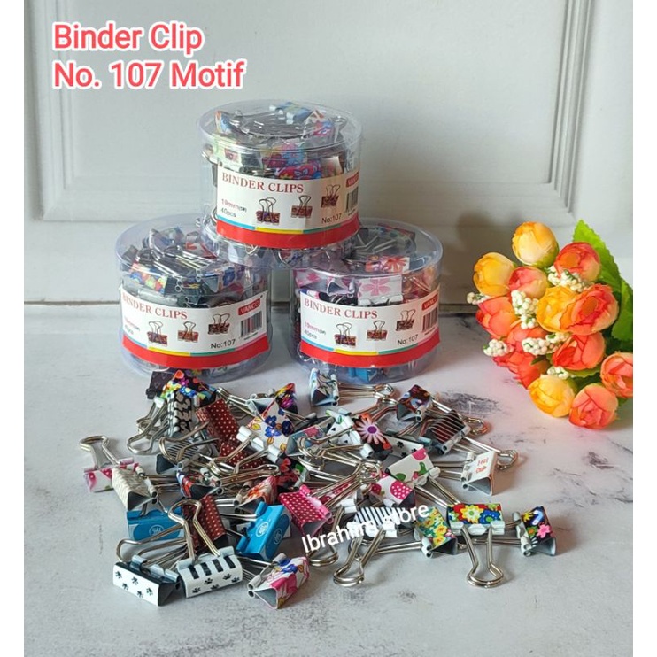 Jual (1 PAK ISI 60 PCS) BINDER CLIP KECIL MOTIF NO. 105 & 107 15 MM ...