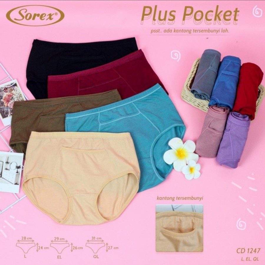 Jual CD Sorex 1247 6pcs Celana Dalam Polos Perempuan Plus Pocket Depan / Pakaian Dalam Wanita ...