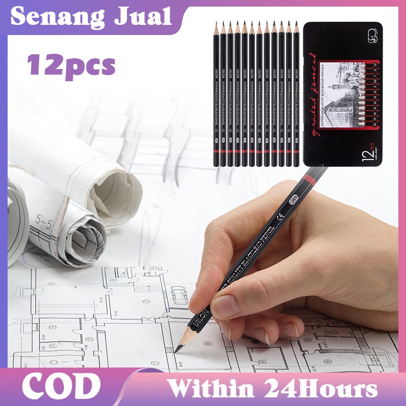 Jual Pensil Gambar Lengkap 12Pcs Pensil Sketsa Set 2H - 8B Charcoal Pensil Set | Shopee Indonesia