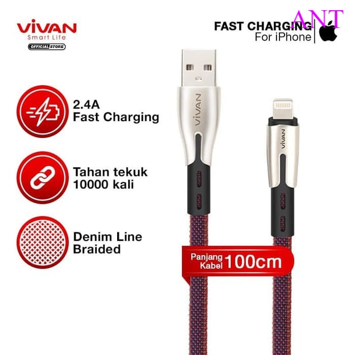 Jual KABEL DATA Lightning VIVAN BTK-L 2.4A iPhone / APPLE 100cm Fast ...