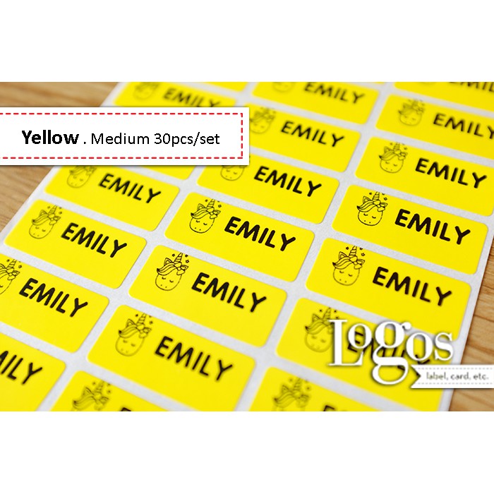 Jual Yellow MEDIUM Sticker Label Nama waterproof stiker nama anak ...