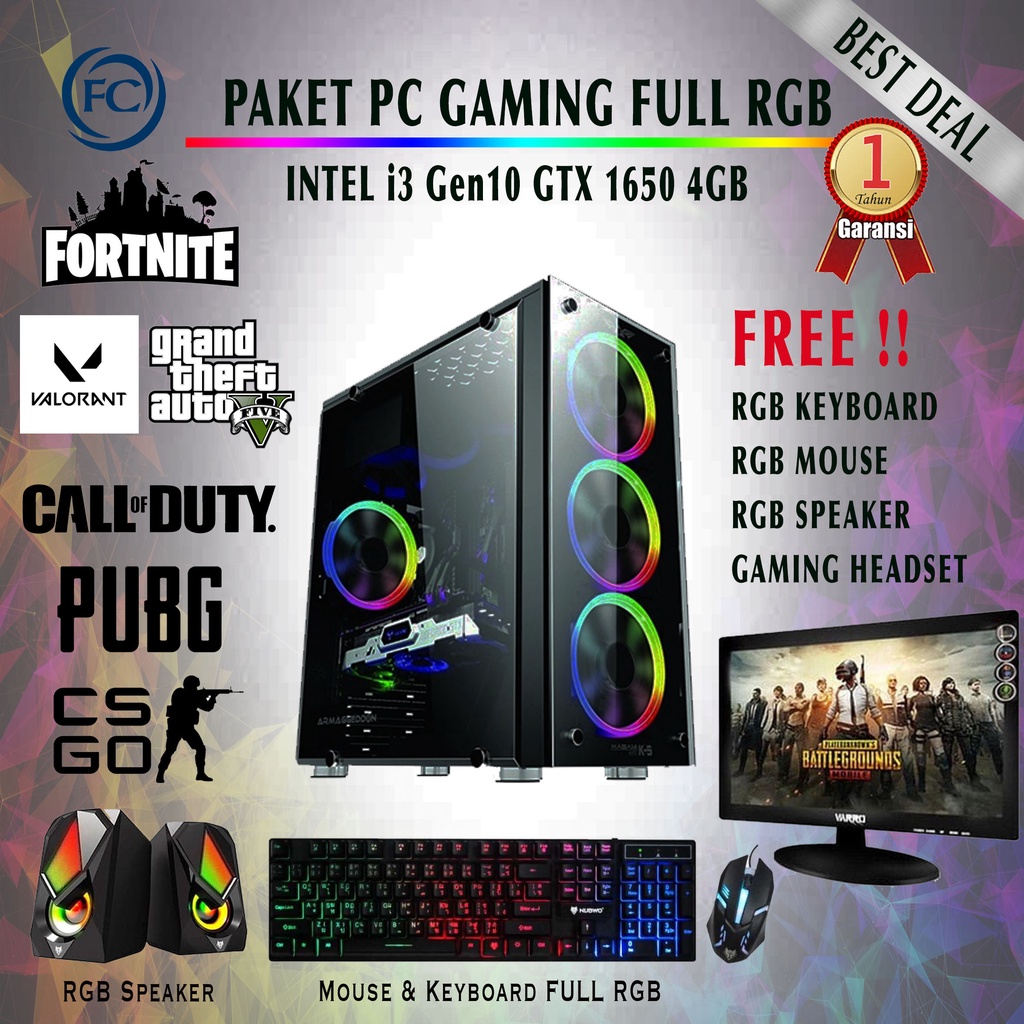 Jual PC GAMING & DESIGN FULL SET DDR4 I3-10100F / 16GB / GTX 1650 4GB ...