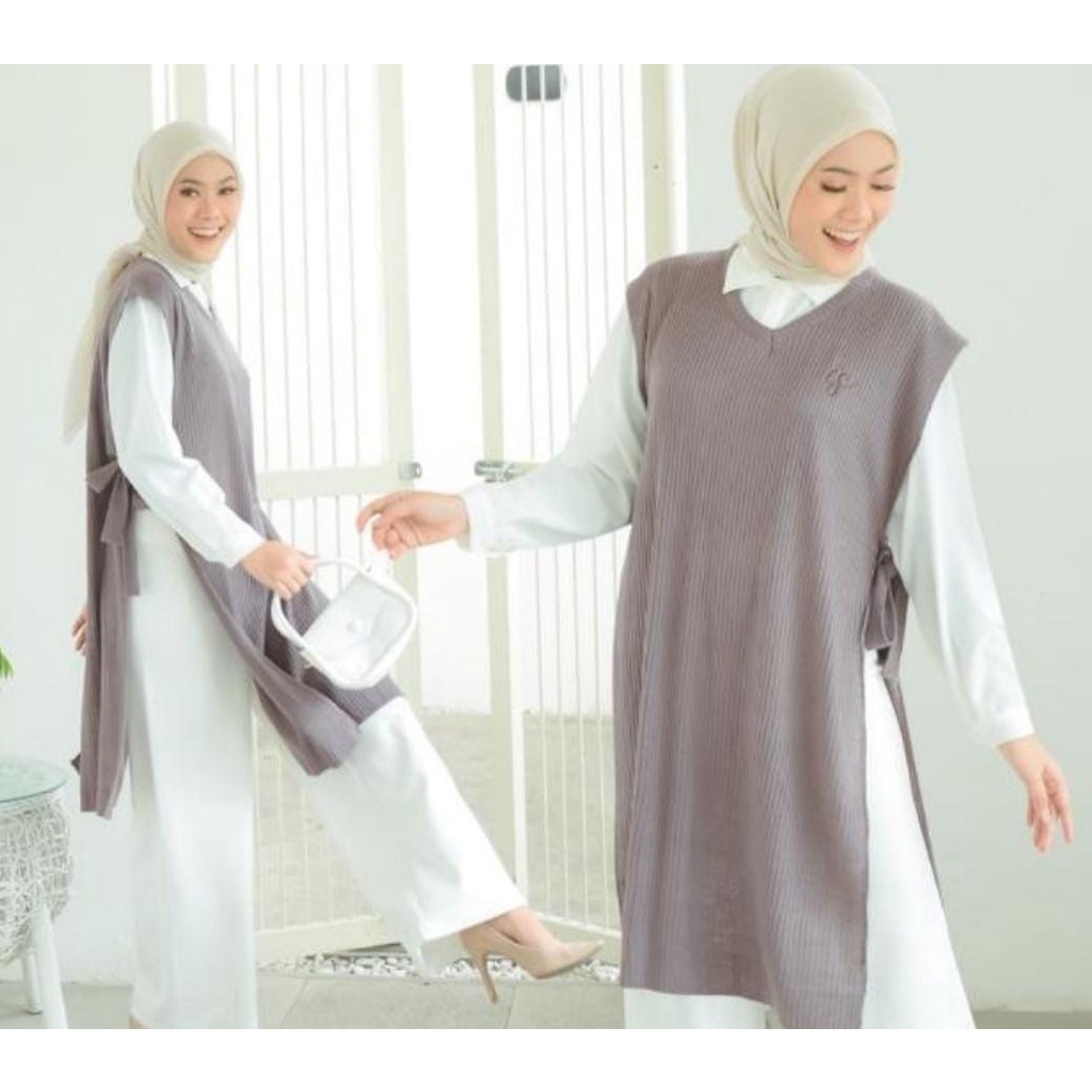 Jual Vest Rajut Salur Kerah V Panjang / Rompi Rajut Premium /Vest Rajut Oversize Panjang ...