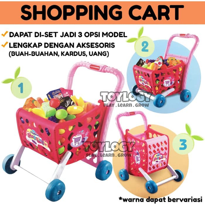 Jual Mainan Edukasi Anak Shopping Cart Trolley Playset 3 in 1 Troli ...