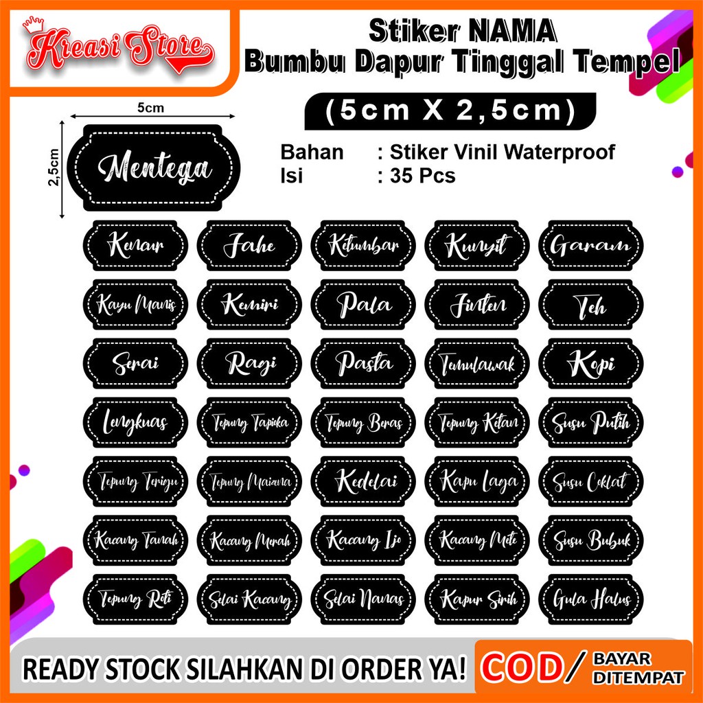 Jual Stiker Label Bumbu Dapur /Organizer/ Pantry Waterproof isi 35Pcs ...