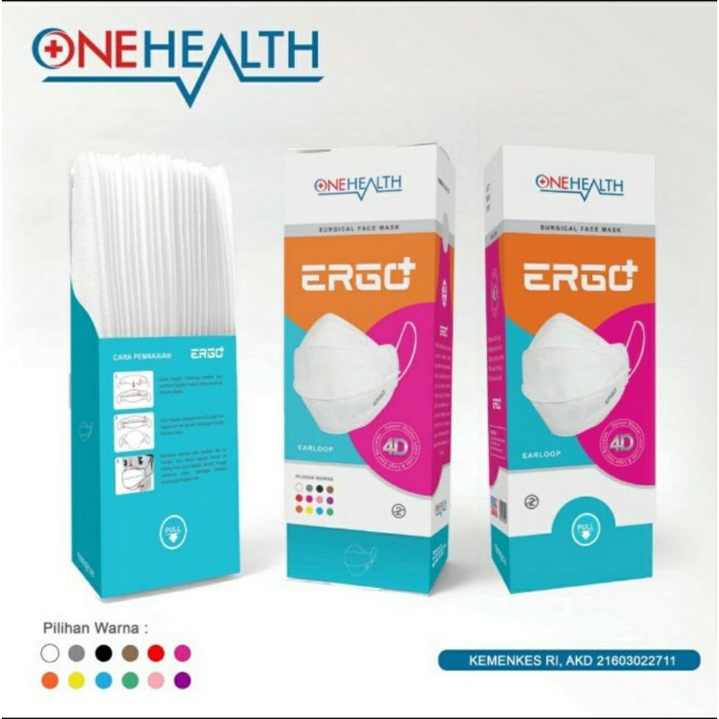 Jual Masker ONE HEALTH ERGO+ Surgical 4 ply Earloop isi 25 pcs per box ...