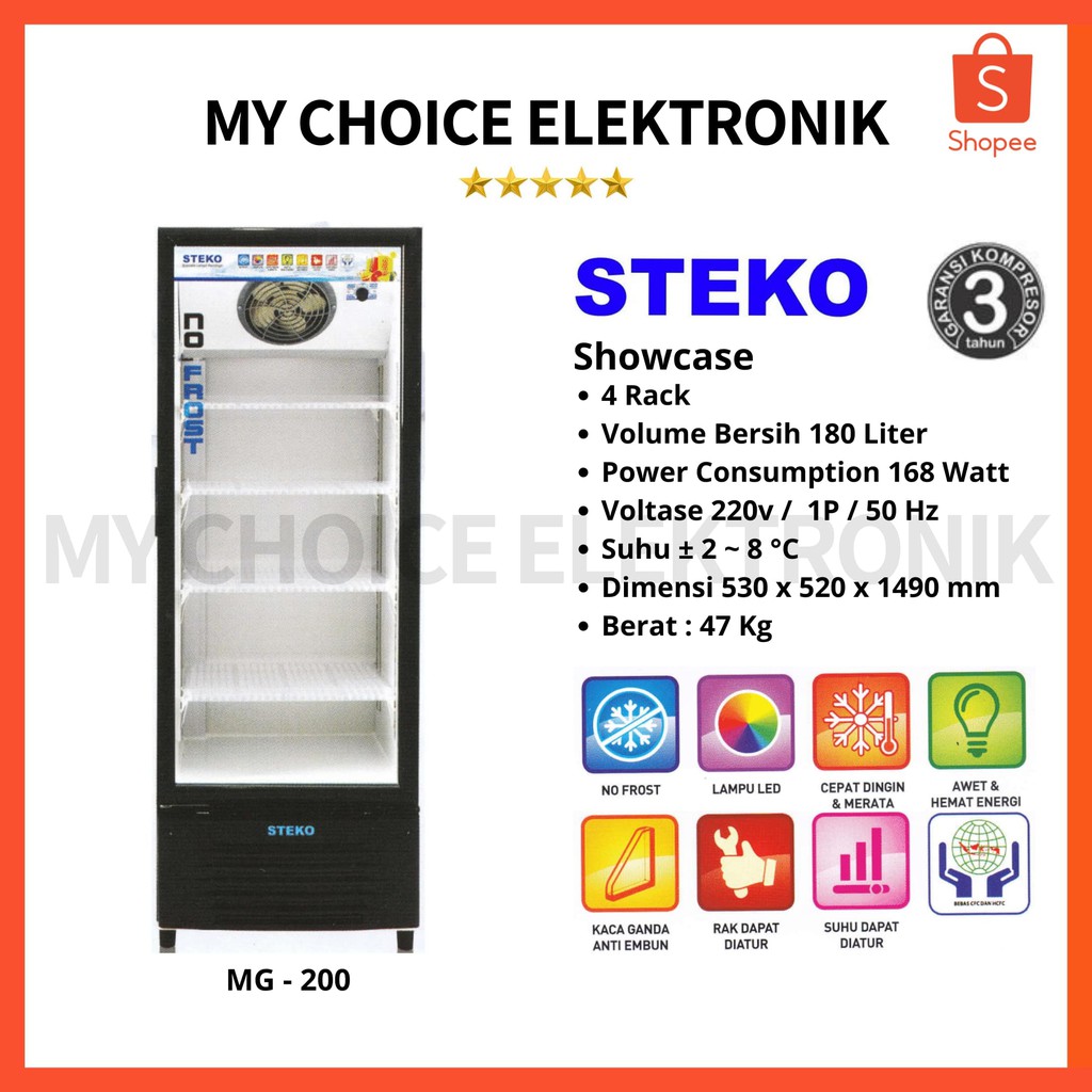 Jual STEKO Showcase MG-200 (180 L) - No Frost | Shopee Indonesia