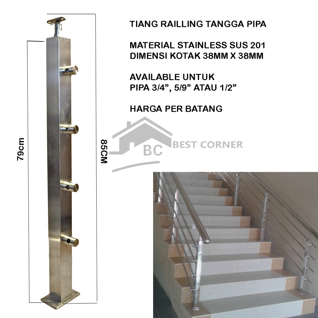 Jual Tiang Railling Tangga / Ralling tangga Stainless 201 Pipa H020 ...