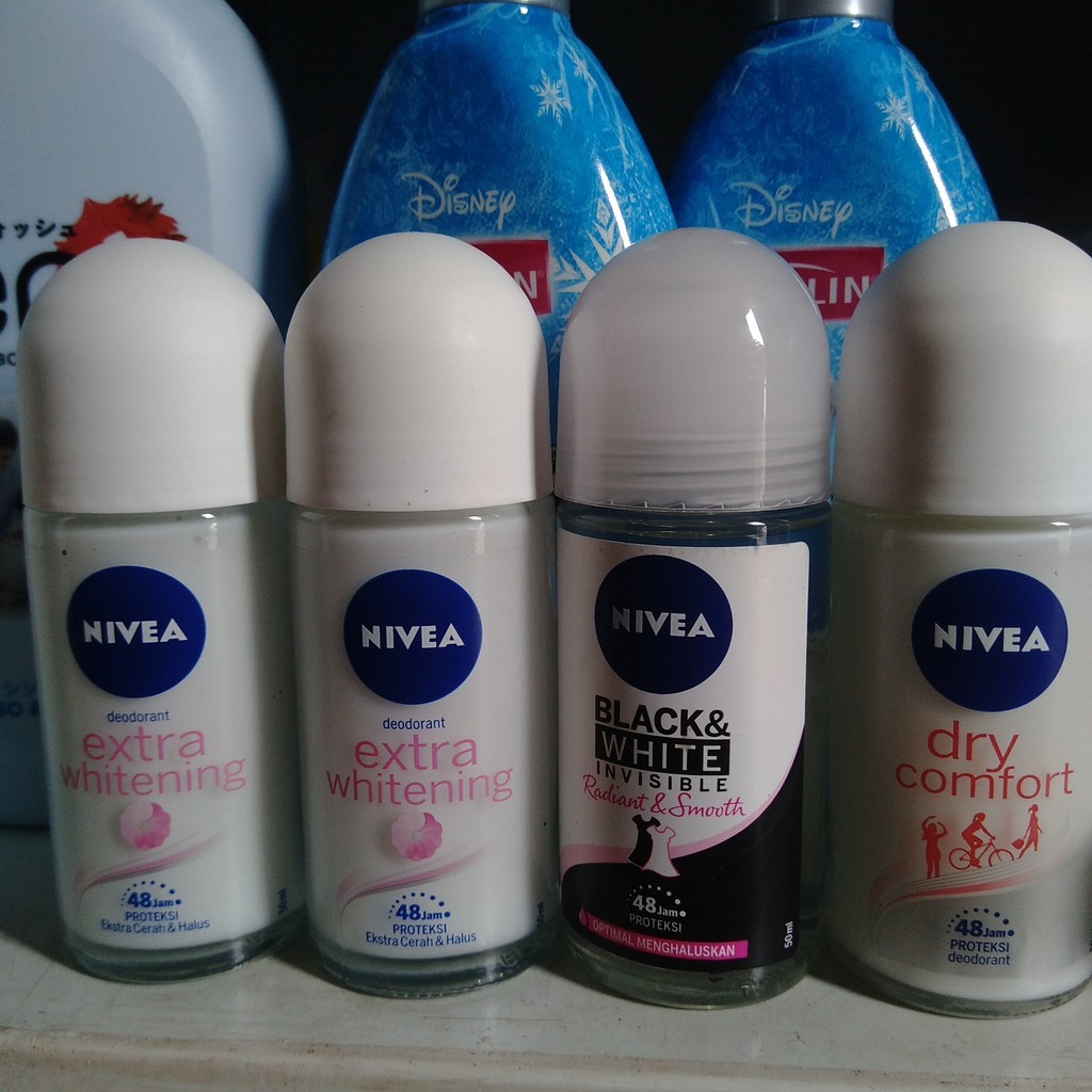 Jual Nivea Rexona deodorant 50ml extra whitening, black&white women ...