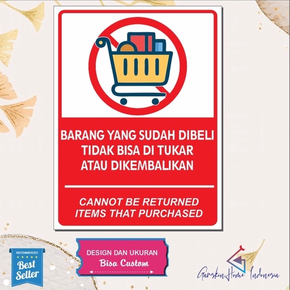 Jual stiker barang yang sudah dibeli tidak bisa ditukar/di kembalikan ...
