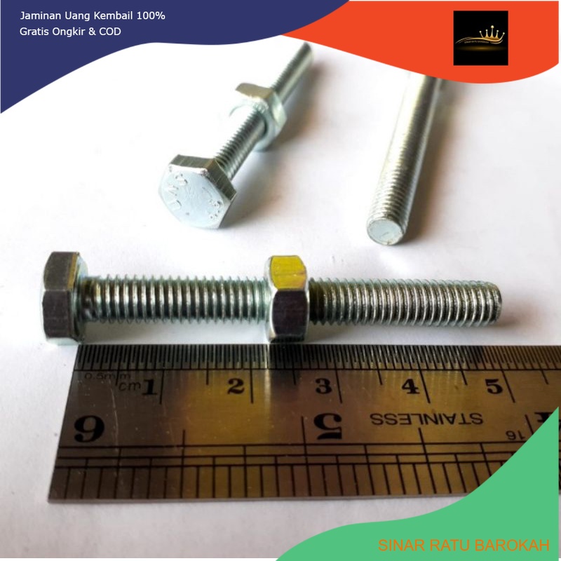 Jual BAUT MUR PUTIH M6 X 50 / BMP M6X50 / BAUT M6X50 PUTIH BMP M6 X 50 KUNCI 10 PANJANG 5CM 5 CM ...