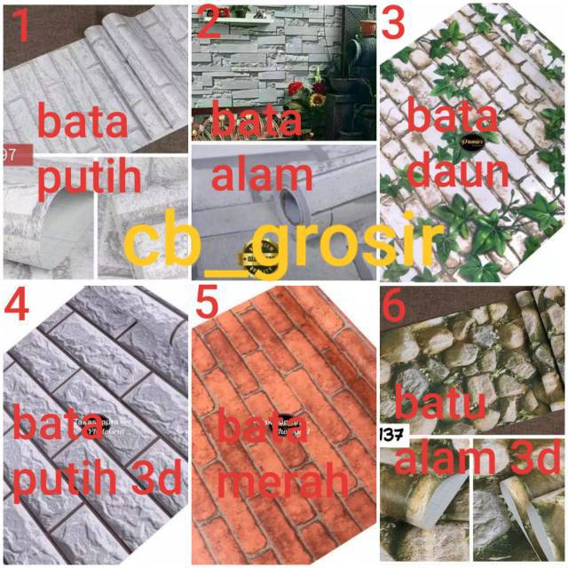 Jual Wallpaper dinding batu bata putih 3D, bata daun / wallpaper ...