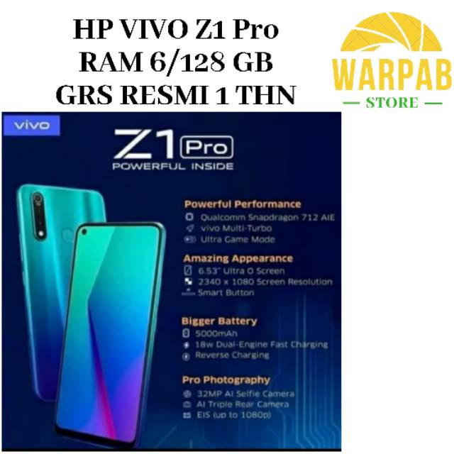 Jual HP VIVO Z1 PRO 6/128 GB GARANSI RESMI - FIFO Z 1 PRO RAM 6GB ...
