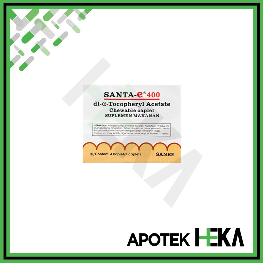 Jual Santa E 400 IU Kaplet Strip isi 4 Tablet - Suplemen Vitamin E ...