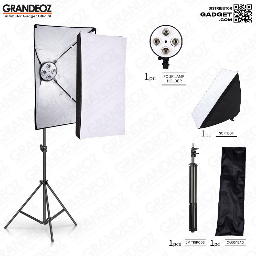Jual PAKET SET 4 in 1 SOFTBOX E27 50x70cm + Light Stand + Lampu Bohlam ...