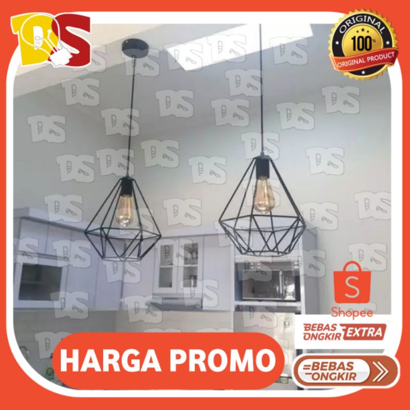 Jual KAP LAMPU GANTUNG BESI DIAMOND VINTAGE BESI 1 SET CAFE | Shopee Indonesia